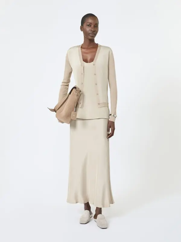 Max Mara Cashmere And Silk Blend Cardigan With Silk Crepe De Chine Insert