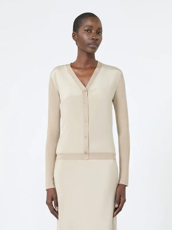 Max Mara Cashmere And Silk Blend Cardigan With Silk Crepe De Chine Insert