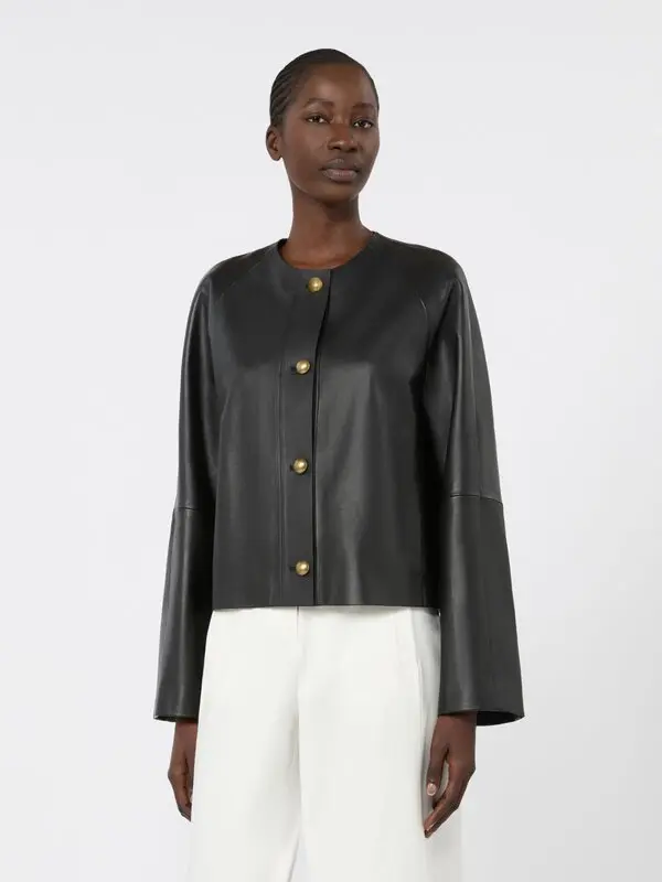 Max Mara Nappa Leather Crew-neck Jacket
