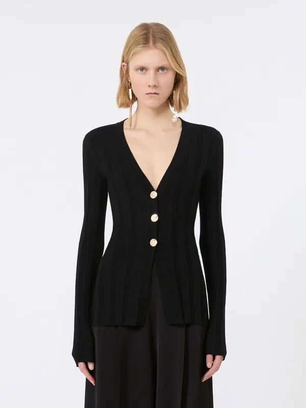 Max Mara Slim-fit Rib-knit Viscose Cardigan With V-neckline