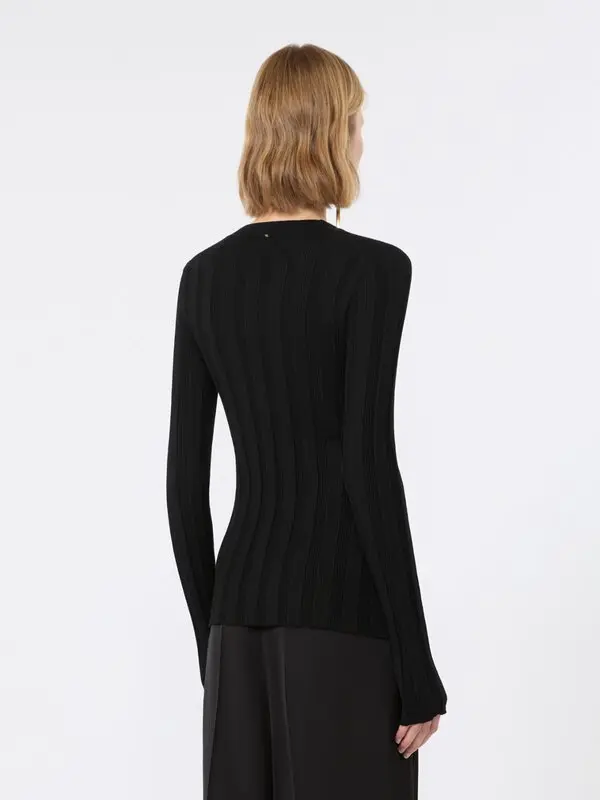Max Mara Slim-fit Rib-knit Viscose Cardigan With V-neckline
