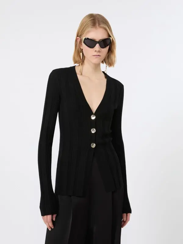 Max Mara Slim-fit Rib-knit Viscose Cardigan With V-neckline