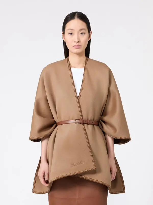 Max Mara Double Wool Broadcloth Cloak With Leather Belt