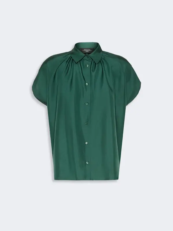 Max Mara Loose Shirt In Habotai Silk - Dark Green