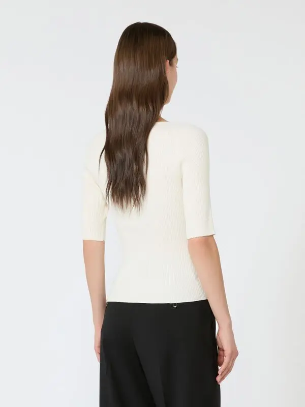 Max Mara Ribbed Stretch Viscose V-neck Sweater