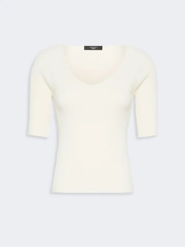 Max Mara Ribbed Stretch Viscose V-neck Sweater