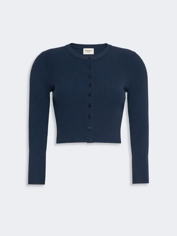 Max Mara Fine Rib-knit Viscose Cardigan - Navy