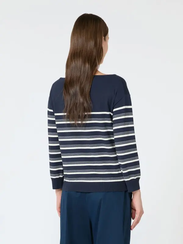 Max Mara Stockinette-stitched Stretch Viscose Yarn Sweater With Boat Neck And 3/4 Sleeves