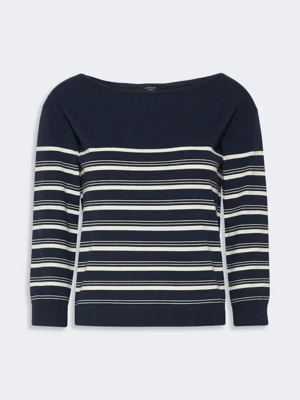 Max Mara Stockinette-stitched Stretch Viscose Yarn Sweater With Boat Neck And 3/4 Sleeves