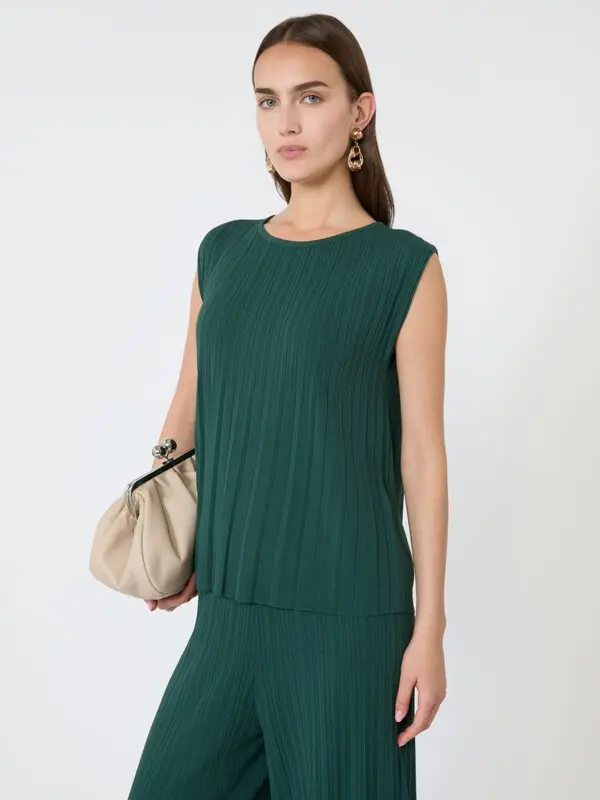 Max Mara Sleeveless Plissé-pleated Viscose Sweater