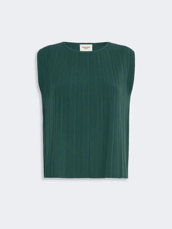 Max Mara Sleeveless Plissé-pleated Viscose Sweater