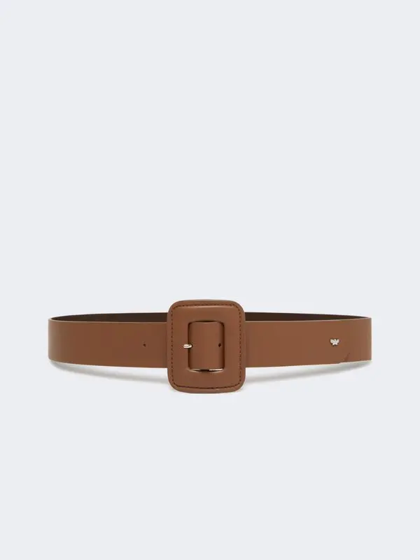 Max Mara Shiny Nappa Leather Belt With Square Buckle - Tobacco