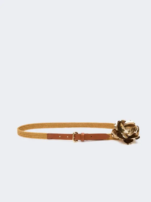 Max Mara Embellished Linen And Cotton Belt With Jeweled Brooch - Mustard