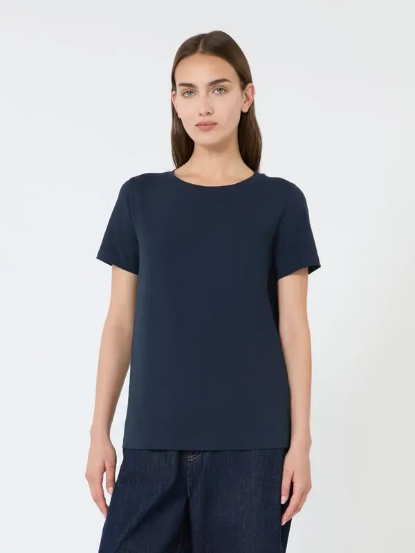 Max Mara Stretch Jersey T-shirt With Logo Detail - Navy