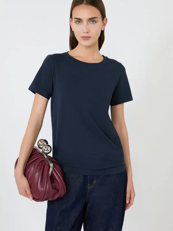 Max Mara Stretch Jersey T-shirt With Logo Detail - Navy