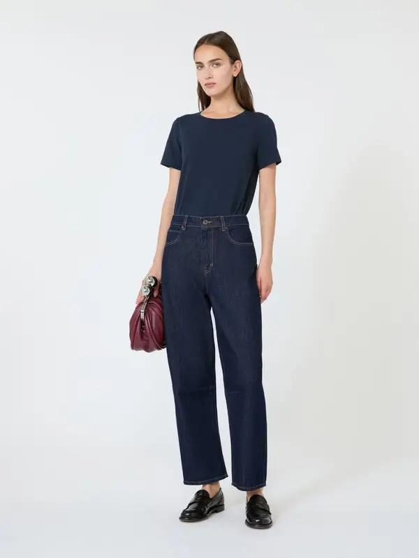 Max Mara Stretch Jersey T-shirt With Logo Detail - Navy