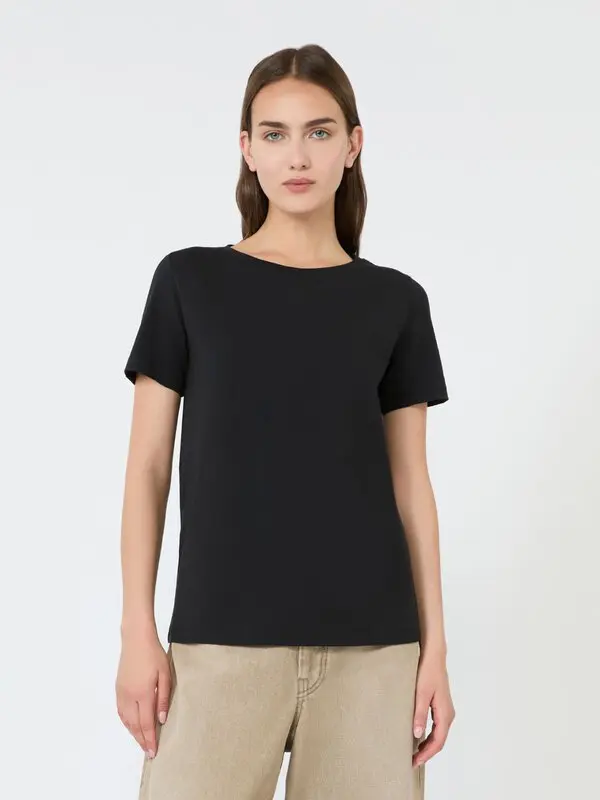 Max Mara Stretch Cotton Jersey T-shirt With Butterfly Logo - Black