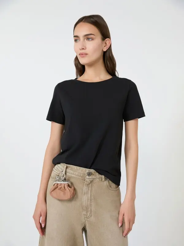 Max Mara Stretch Cotton Jersey T-shirt With Butterfly Logo - Black