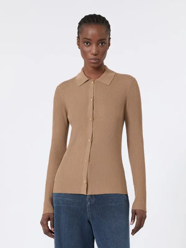 Max Mara Fitted Ribbed Knit Wool Cardigan