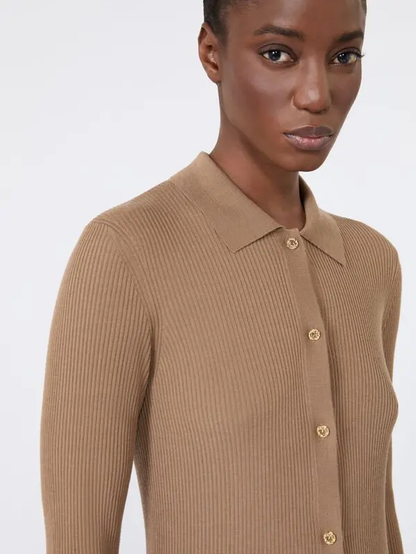 Max Mara Fitted Ribbed Knit Wool Cardigan