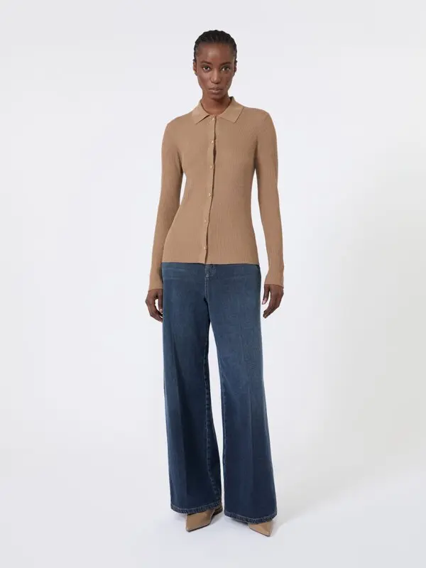 Max Mara Fitted Ribbed Knit Wool Cardigan