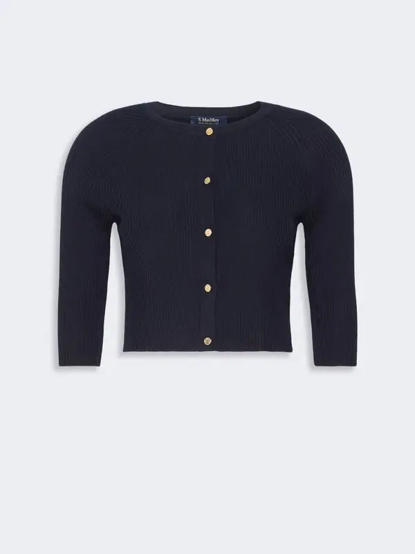 Max Mara Cropped Ribbed Wool Cardigan With Jewel Buttons - Ultramarine