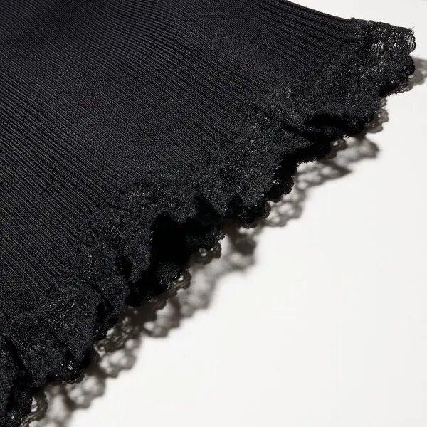 Gucci Fine Matte Viscose Rib Top With Lace Trim