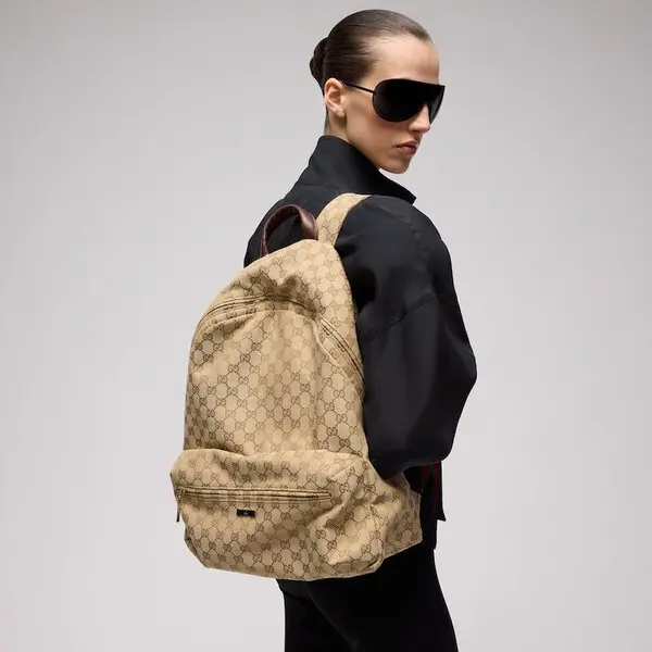Gucci Gg Canvas Backpack With Leather Trim