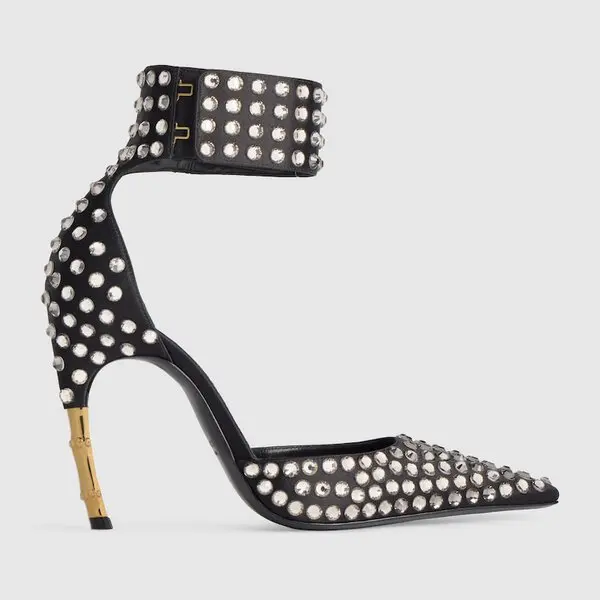 Gucci Castello Pump With Studs And Bamboo Heel - Black