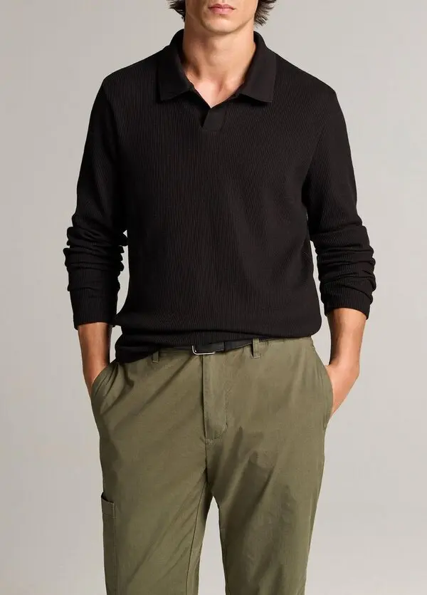 Vince Macro-rib Cotton Johnny-collar Shirt - Black