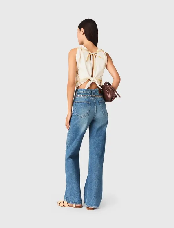 Maje Striped Trim Backless Crop Top