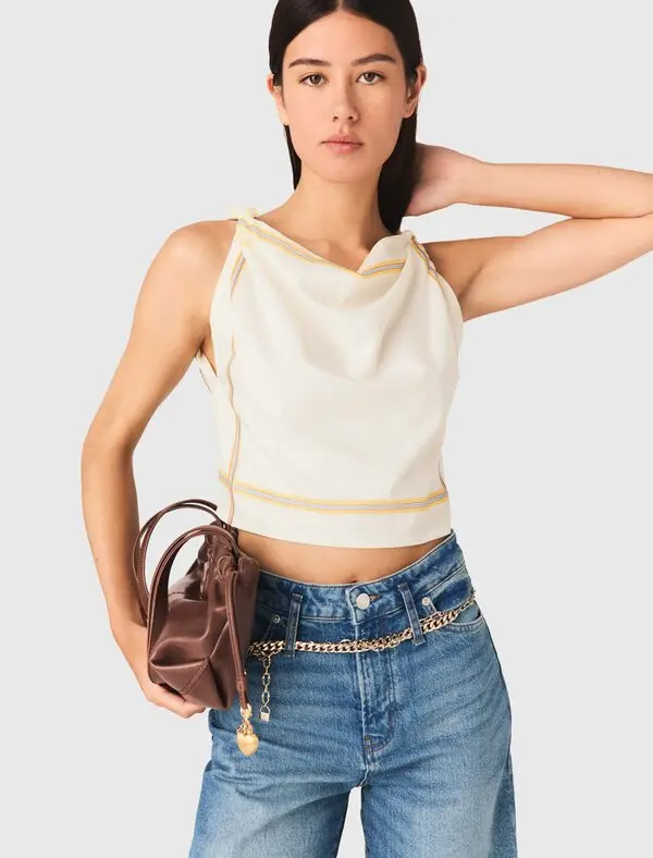 Maje Striped Trim Backless Crop Top