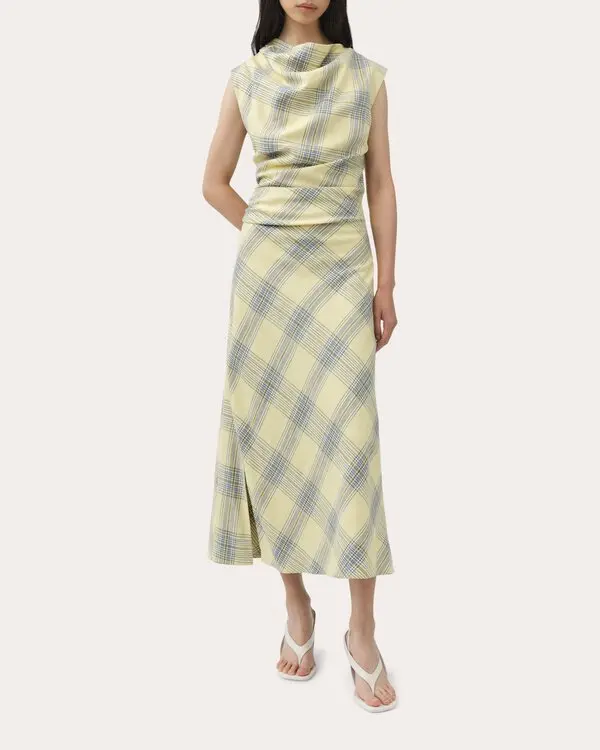 Simkhai Burke Plaid Draped Midi Dress - Yellow