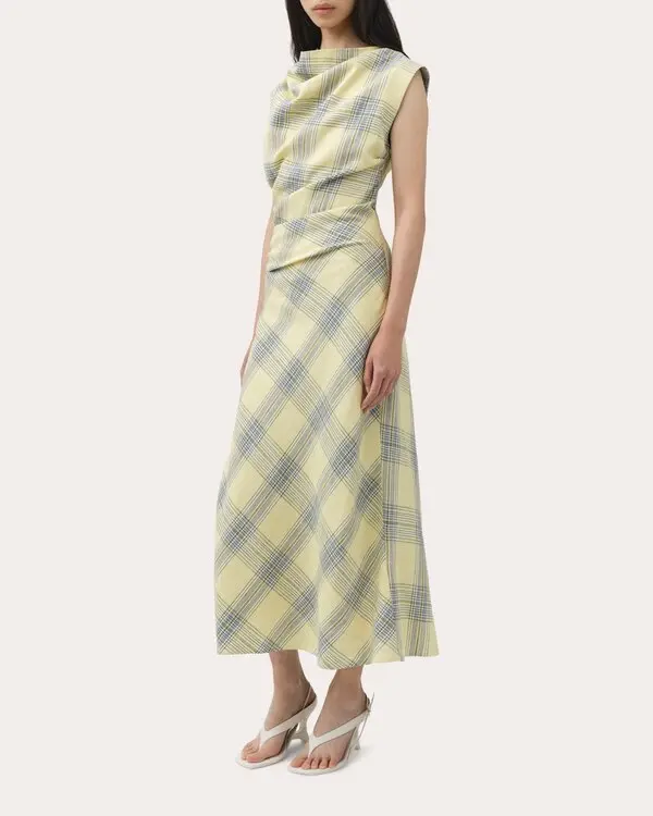 Simkhai Burke Plaid Draped Midi Dress - Yellow