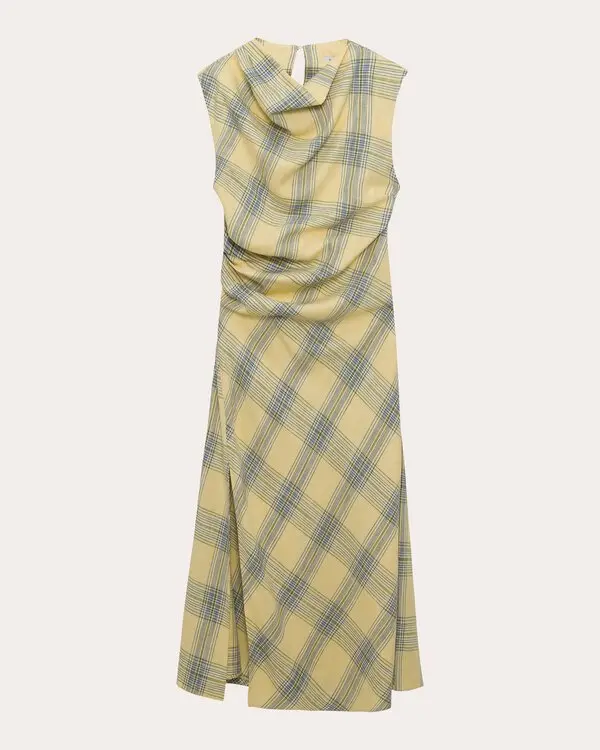 Simkhai Burke Plaid Draped Midi Dress - Yellow