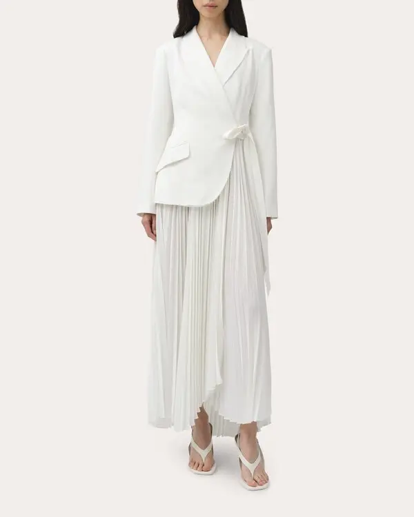 Simkhai Ambretta Pleated Crepe Combo Midi Dress - White