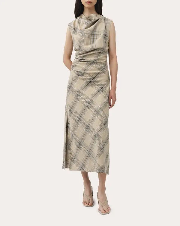 Simkhai Burke Plaid Draped Midi Dress - Multicolor
