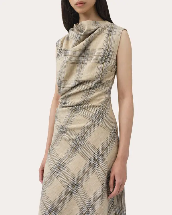 Simkhai Burke Plaid Draped Midi Dress - Multicolor
