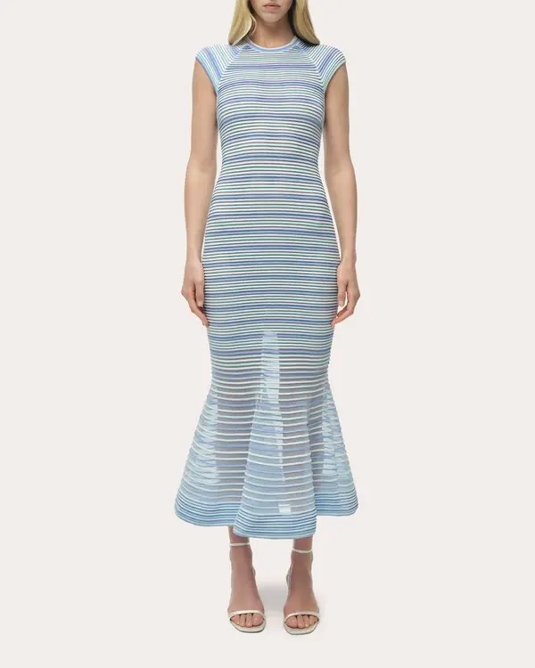 Simkhai Danica Stripe Knit Mermaid Midi Dress - Blue