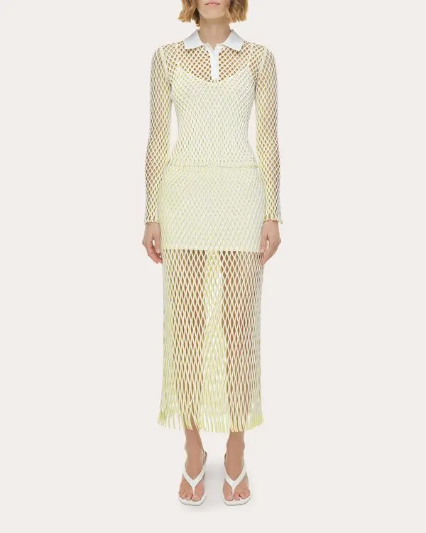 Simkhai Petra Openwork Knit Polo Top - Yellow