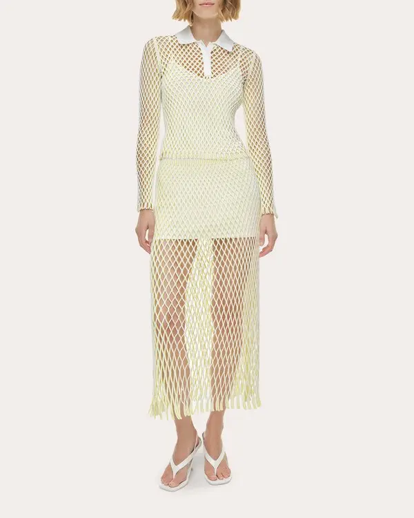 Simkhai Petra Openwork Knit Polo Top