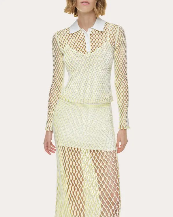 Simkhai Petra Openwork Knit Polo Top