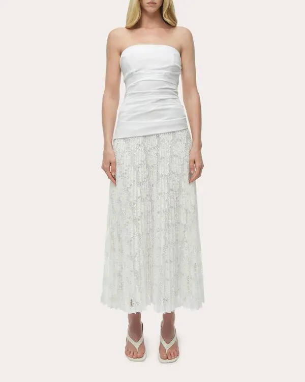 Simkhai Annalise Strapless Poplin And Lace Midi Dress - White