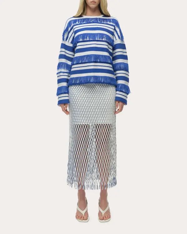 Simkhai Carrick Striped Fringe Crewneck Sweater - Blue