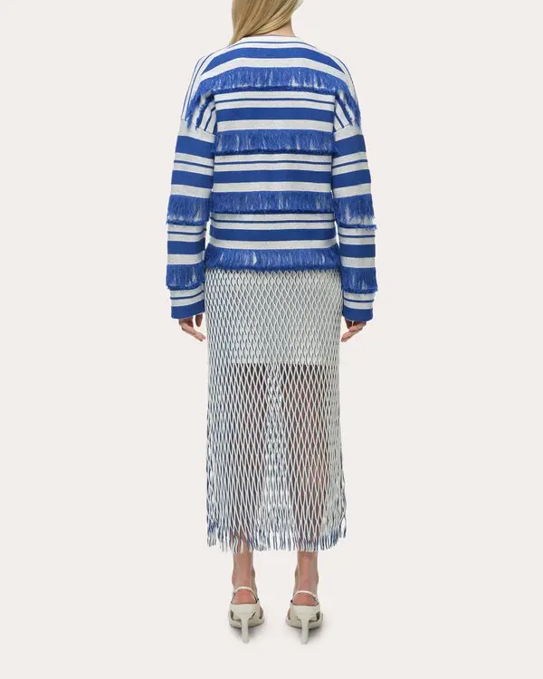 Simkhai Carrick Striped Fringe Crewneck Sweater - Blue