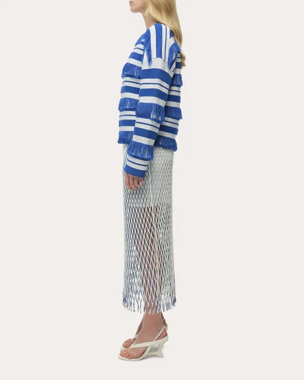 Simkhai Carrick Striped Fringe Crewneck Sweater - Blue