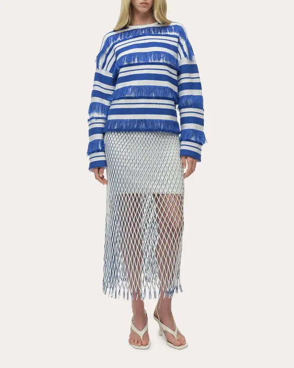 Simkhai Carrick Striped Fringe Crewneck Sweater - Blue