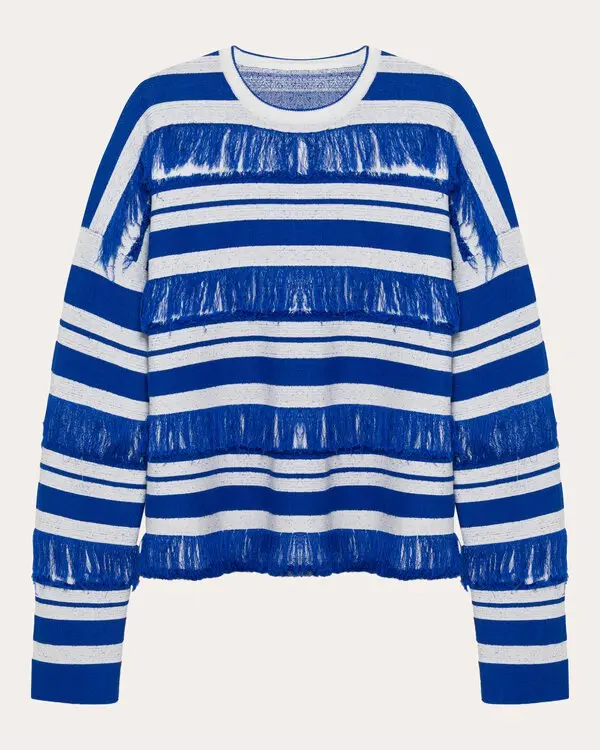 Simkhai Carrick Striped Fringe Crewneck Sweater - Blue