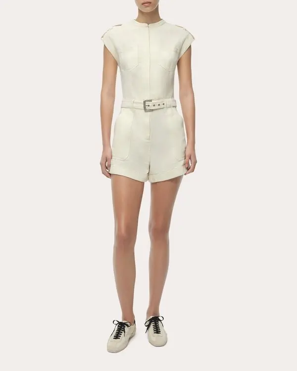 Simkhai Belted Linen Blend Romper - White