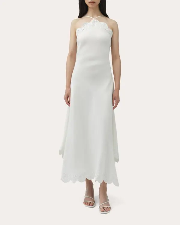 Simkhai Gillian Embroidered Linen Halter Midi Dress - White